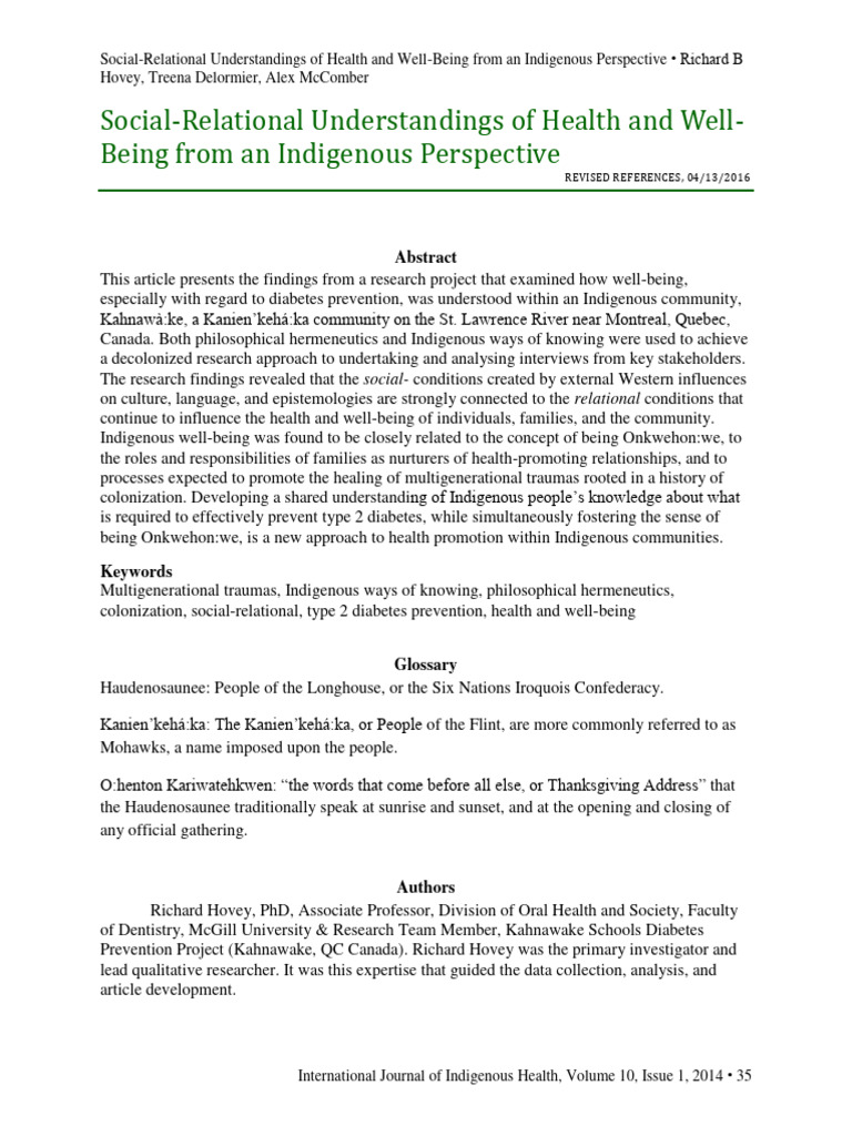 Indigenous Perspectives on Health and Well-Being | PDF | Hermeneutics ...