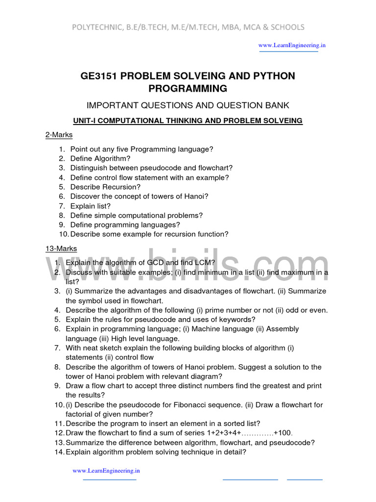 GE3151 QB - by WWW - LearnEngineering.in | PDF | Algorithms | Programming