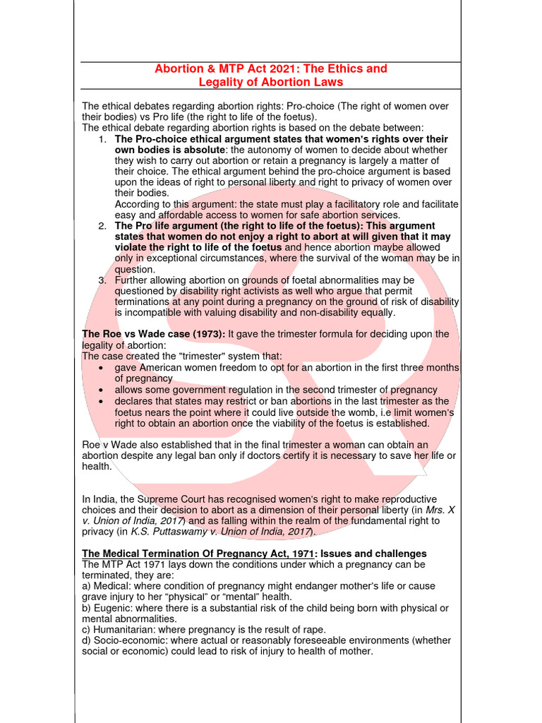 L1 (A) Abortion and MTP Act 2021 | PDF | Abortion | Fetal Viability
