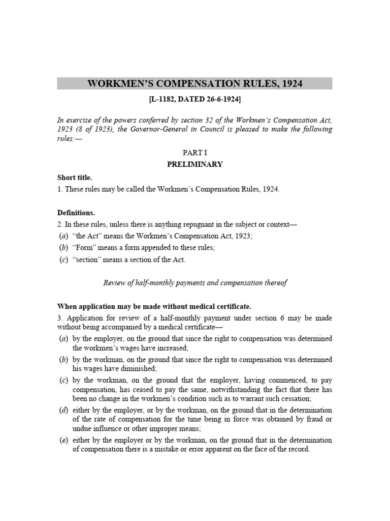 Workmen’s Compensation Rules 1924 | PDF | Judgment (Law) | Indemnity