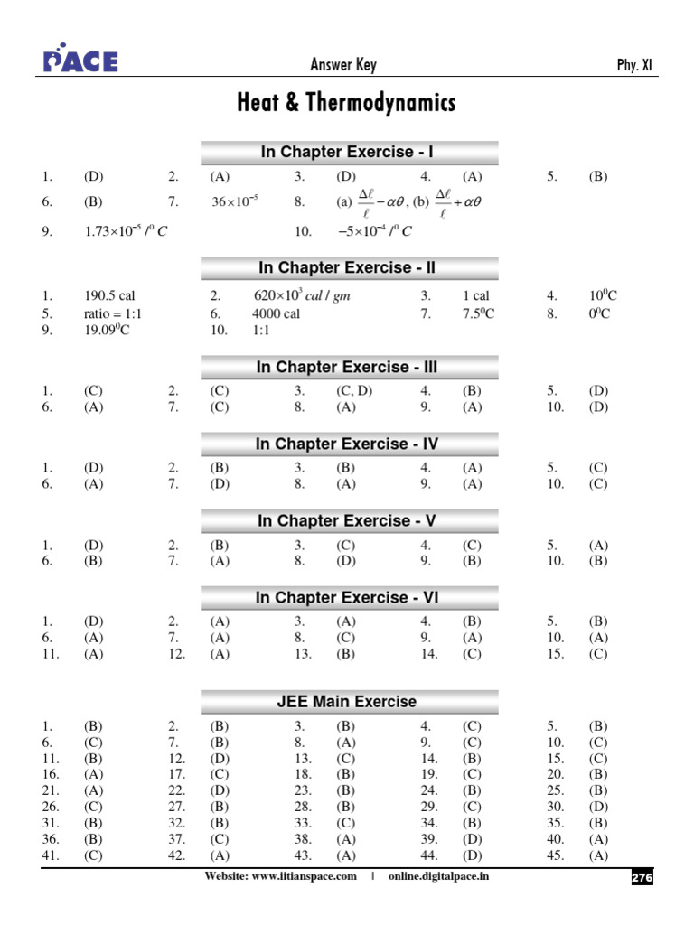 Answer Key (Heat & Thermodynamics) | PDF | Thermodynamics | Continuum ...