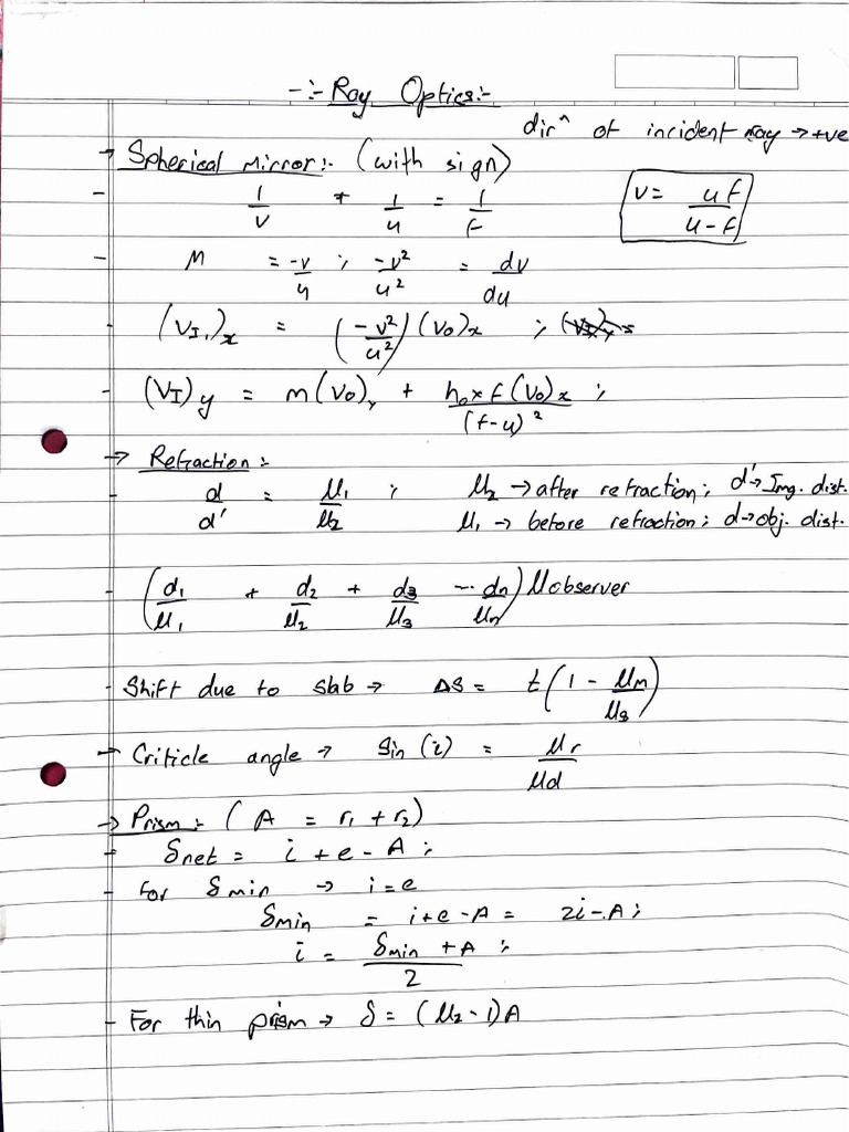 Ray Optics Notes | PDF