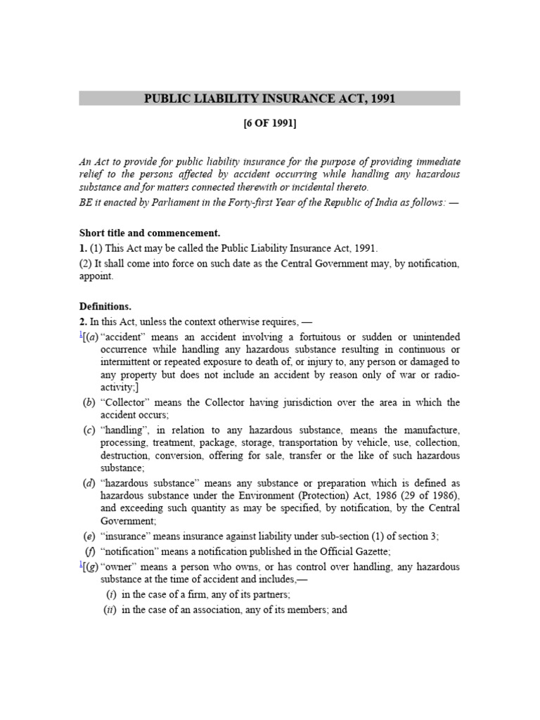 Public Liability Insurance Act 1991 | PDF | Justice | Crime & Violence