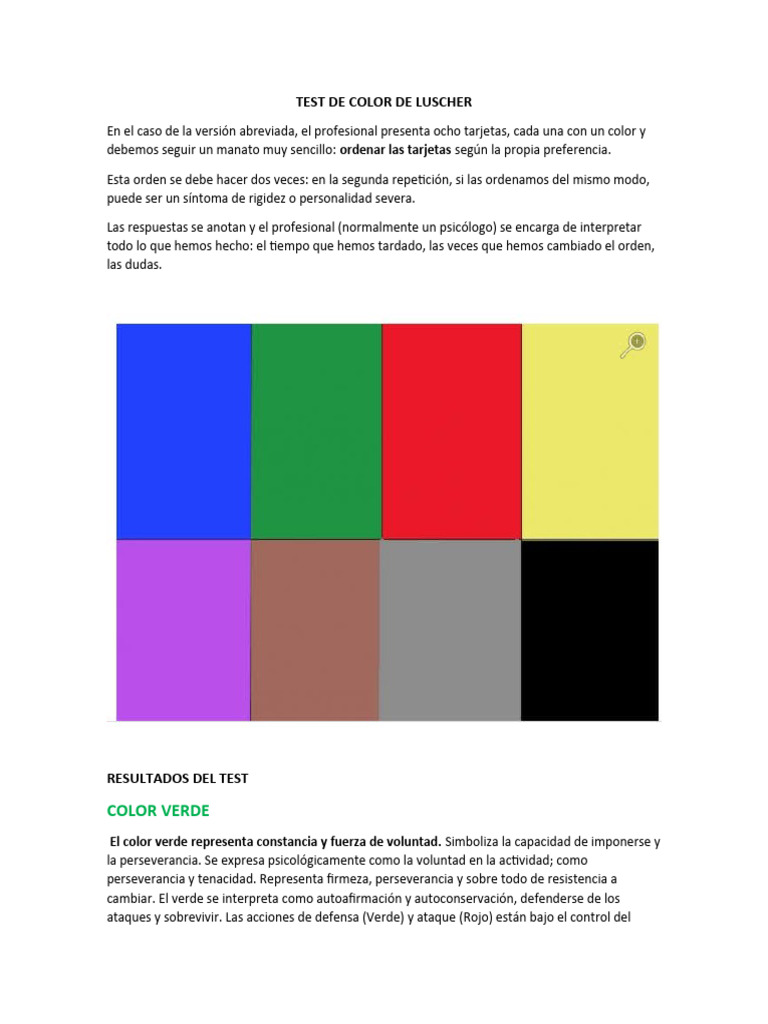 Interpretación del Test de Color de Lüscher | PDF | Color | Sentidos