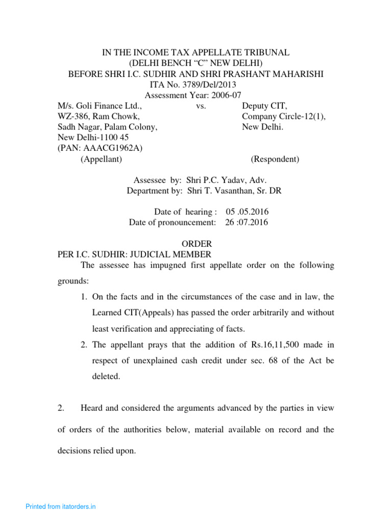 Goli Finance VS Dcit Itat Order | PDF | Money | Banks