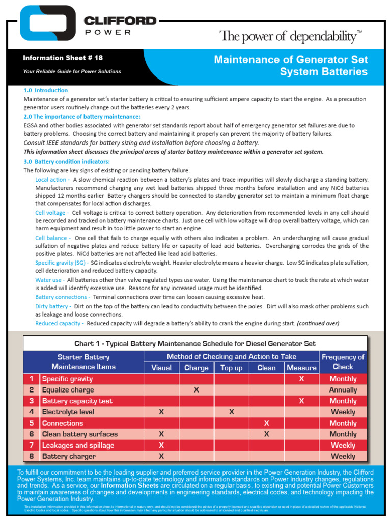 Generator Battery Maintenance Guide | PDF | Manufactured Goods ...