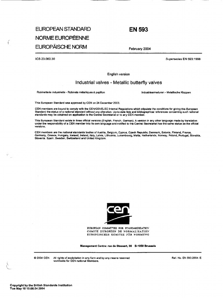 En593 (2004) Butterfly Valve | PDF