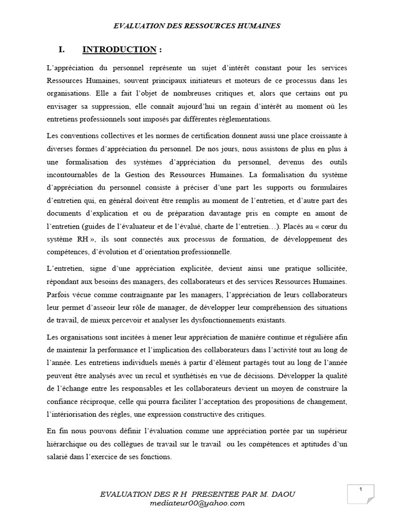 EVALUATION RH en Cours | PDF | Gestion des ressources humaines ...