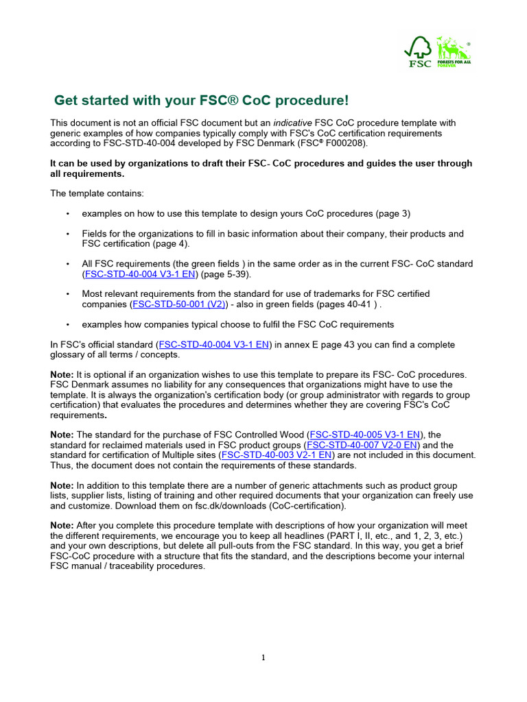 FSC-CoC Manual Template - Best Practices - 28 - 07 - 2021 | PDF ...