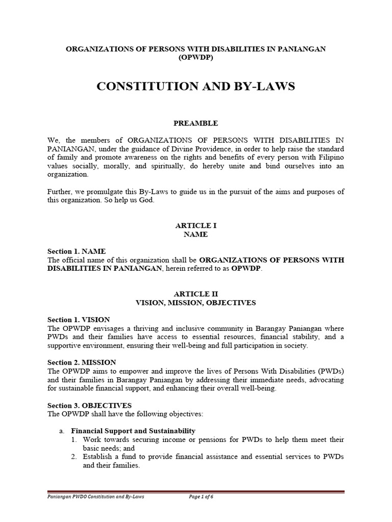 PWD Constitution and by Laws | PDF | Disability | Welfare