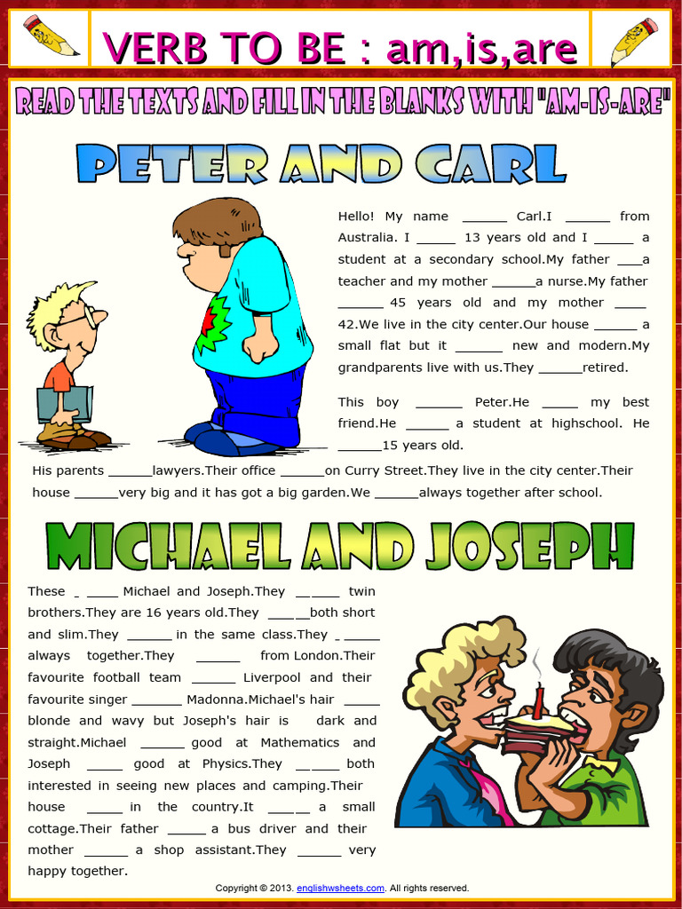 Verb To Be (Am Is Are) Worksheet | PDF