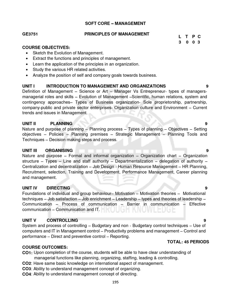 GE3751 POM Syllabus | PDF | Customer | Quality Management
