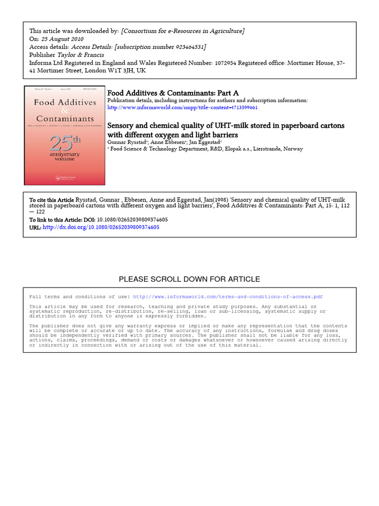 Food Additives & Contaminants: Part A: Please Scroll Down For Article ...