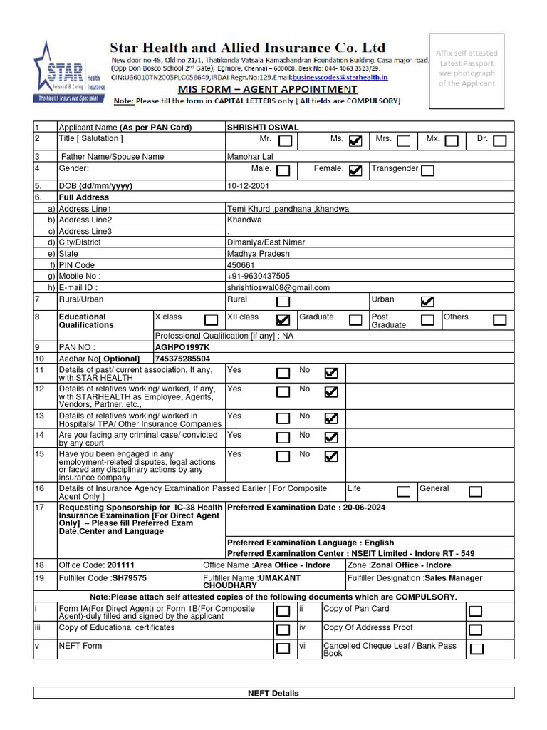 Insurance Agent Application Form | PDF
