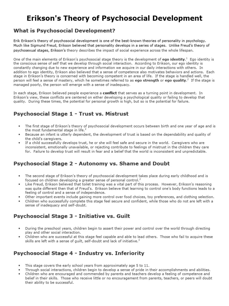 Eriksons Theory of Psychosocial Developm | PDF | Human Development ...
