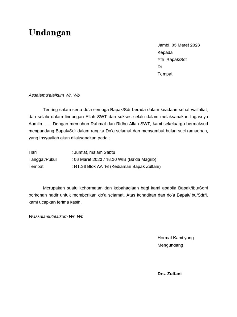Undangan Doa Selamat Ramadhan | PDF