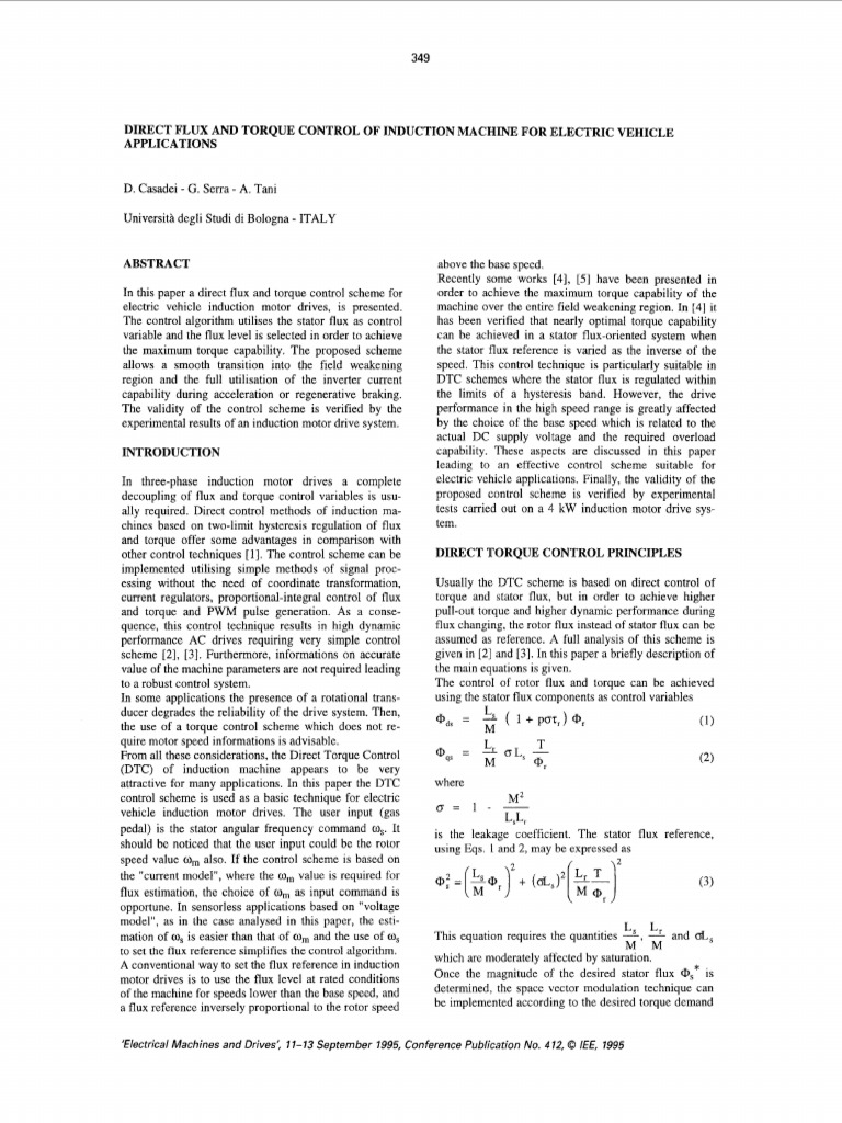 Direct Flux And Torque Control Of Indijction Machine For Electric