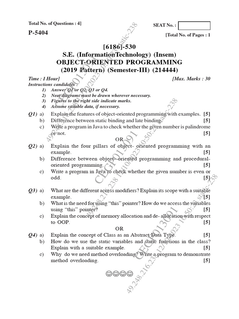 Sppu Oops Insem Pepper | PDF | Method (Computer Programming) | Object Oriented Programming