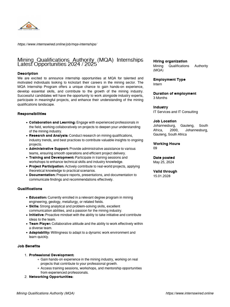 Mining Qualifications Authority Mqa Mining Qualifications Authority Mqa ...