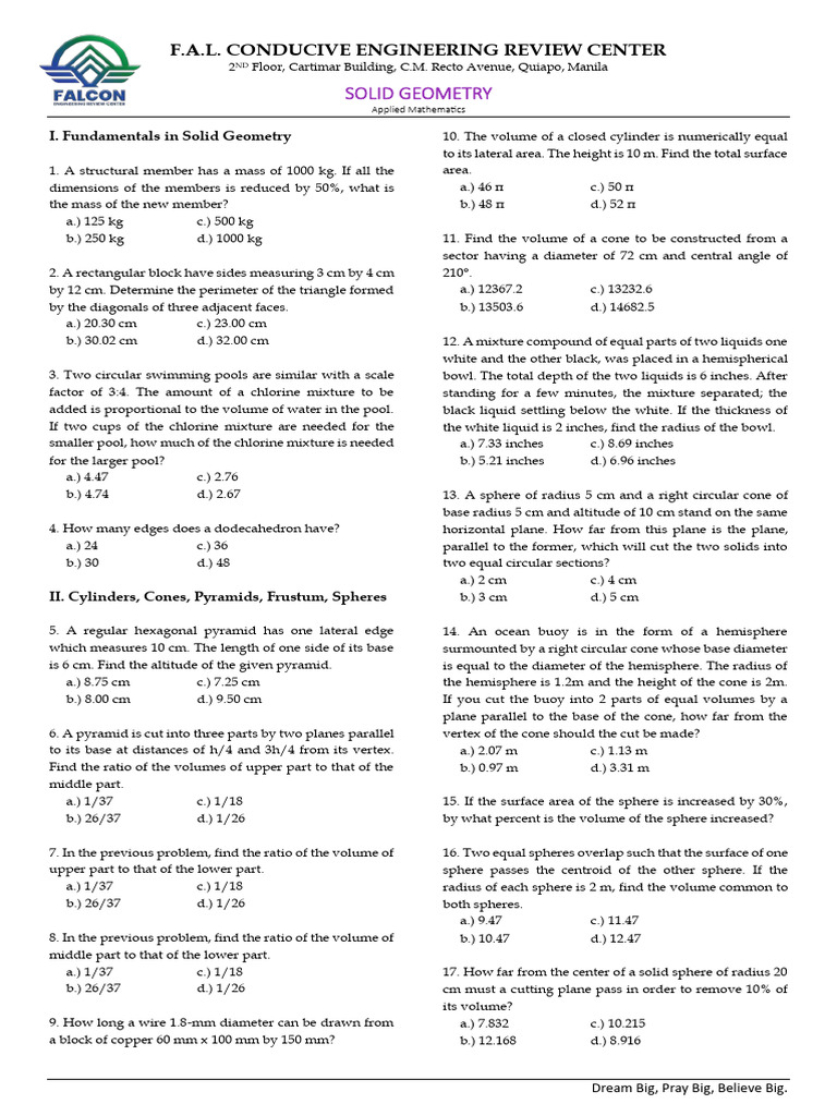 3.2 Solid Geometry | PDF | Sphere | Area