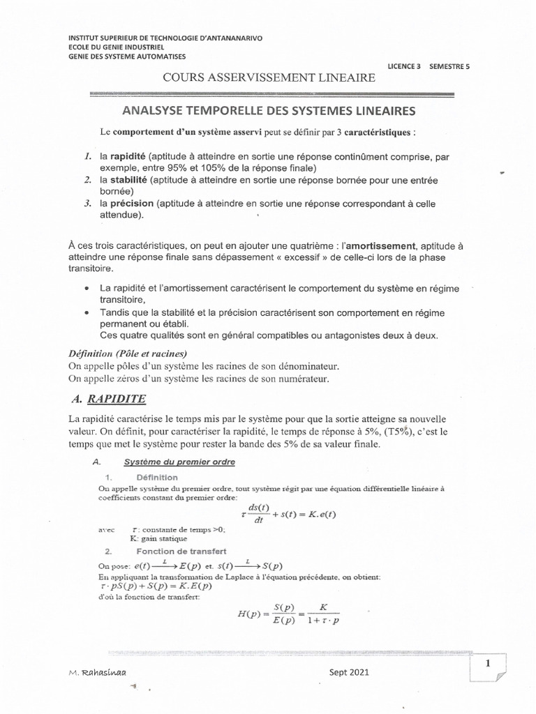 Analyse Temporelle Des Systèmes Linéaires | PDF