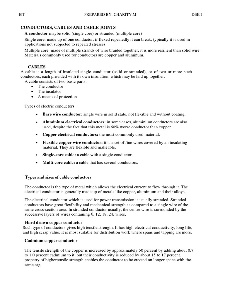 5.conductors Cables &cable Joints | PDF | Wire | Electrical Conductor