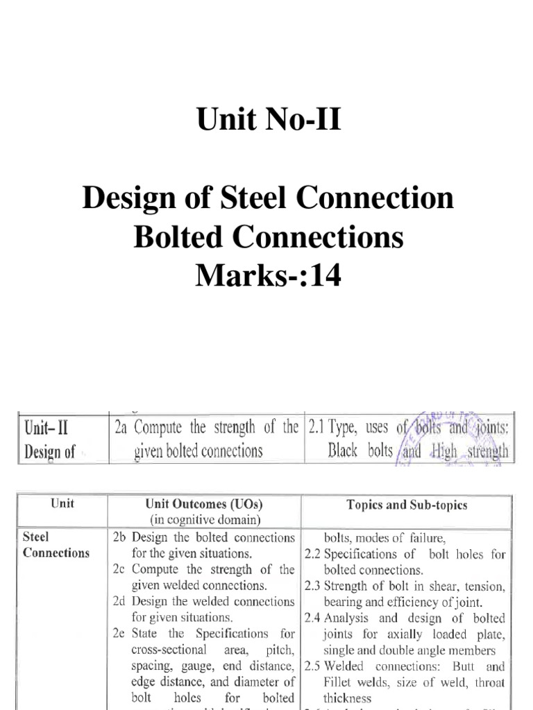 Unit-II-DSR - Part-1 Bolted Connection-TH | PDF | Screw | Stress (Mechanics)