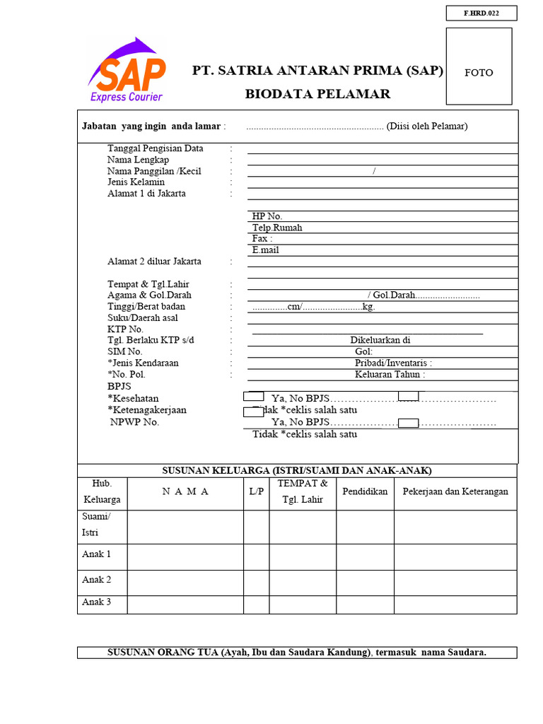 2. FORM BIODATA SAP | PDF