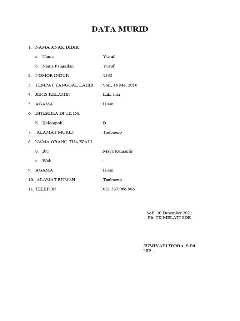 Data Murid 2022 | PDF