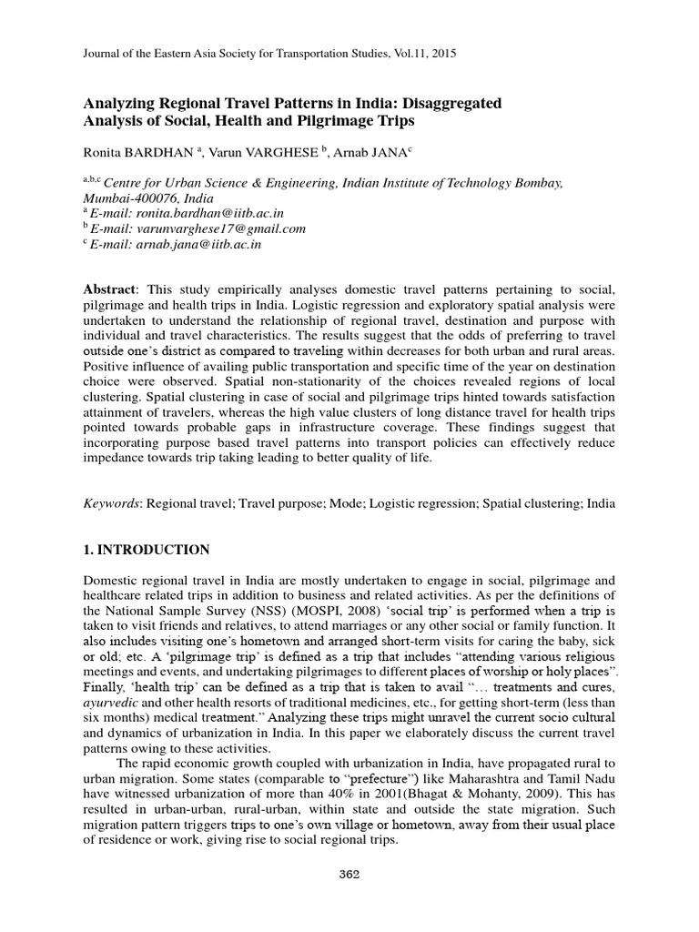 Analyzing Regional Travel Patterns in India Disaggregated Analysis of ...