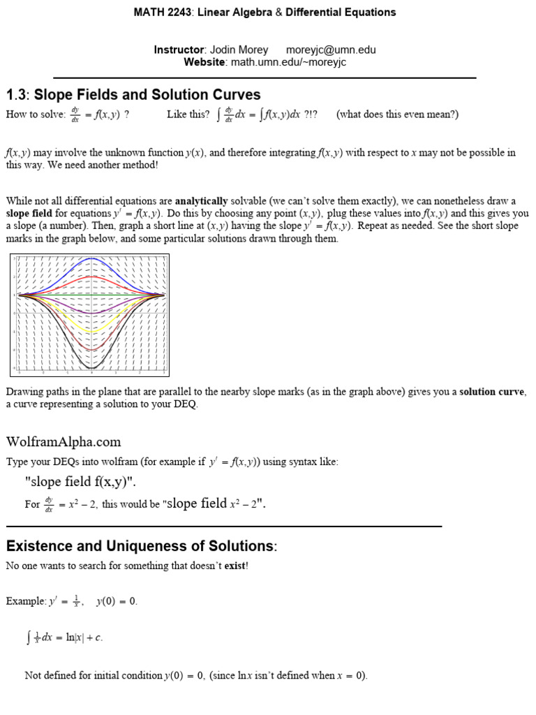 1 3 Slope Fields and Solution Curves | PDF | Equations | Mathematics