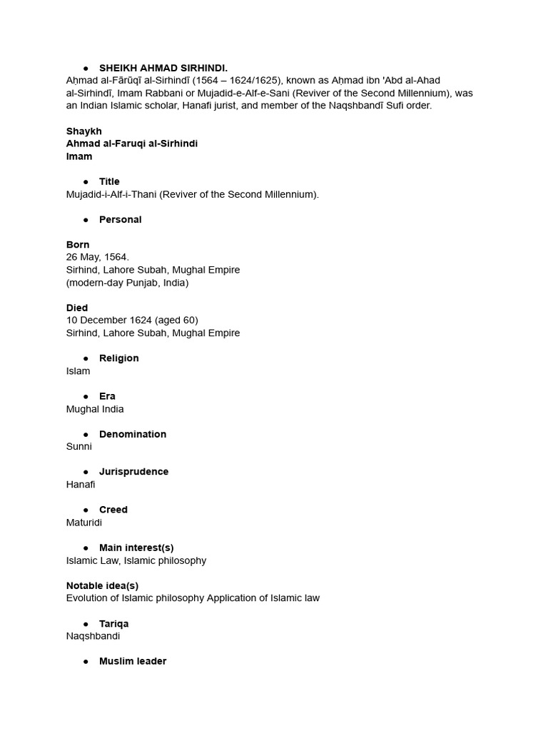 SHEIKH AHMAD SIRHINDI | PDF | Abrahamic Religions | Islamic Branches