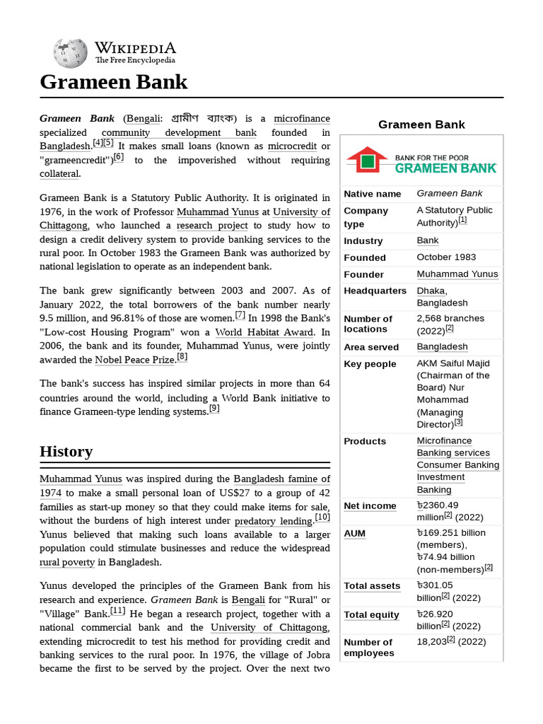Grameen Bank | PDF | Grameen Bank | Microcredit