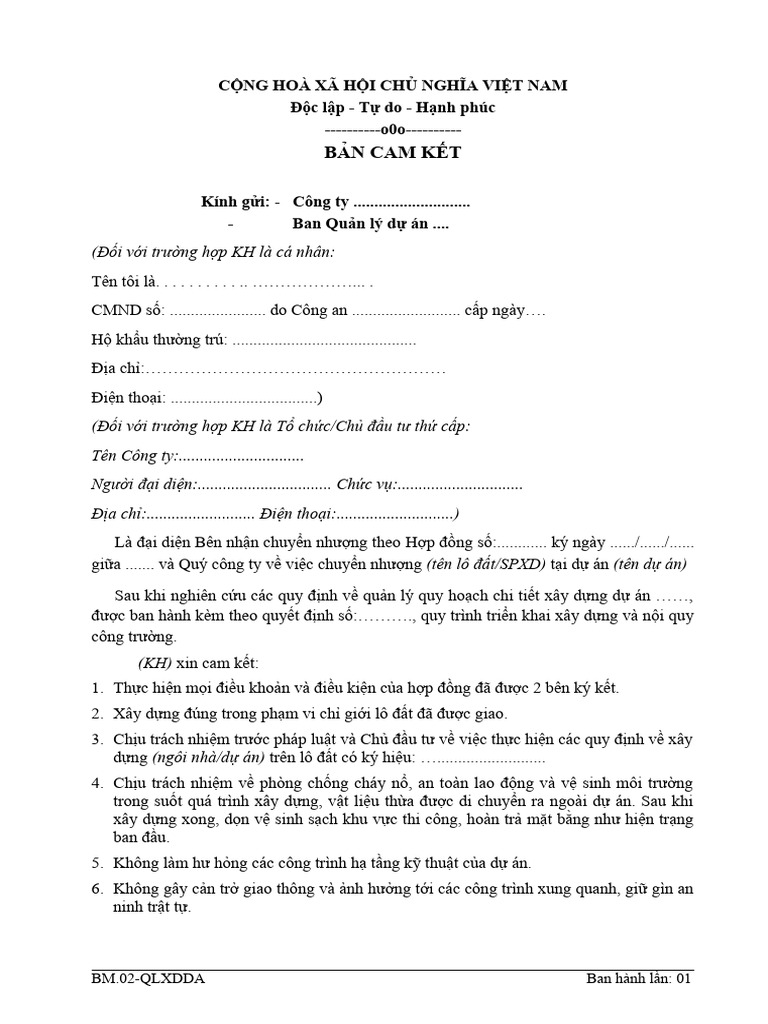 BM - QLDA.02 - Ban Cam Ket | PDF