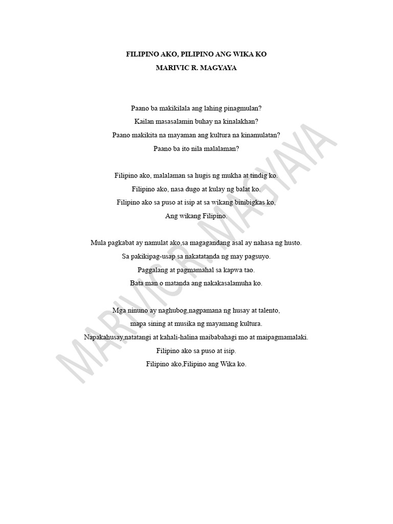 Filipino Ako, Pilipino Ang Wika Ko | PDF