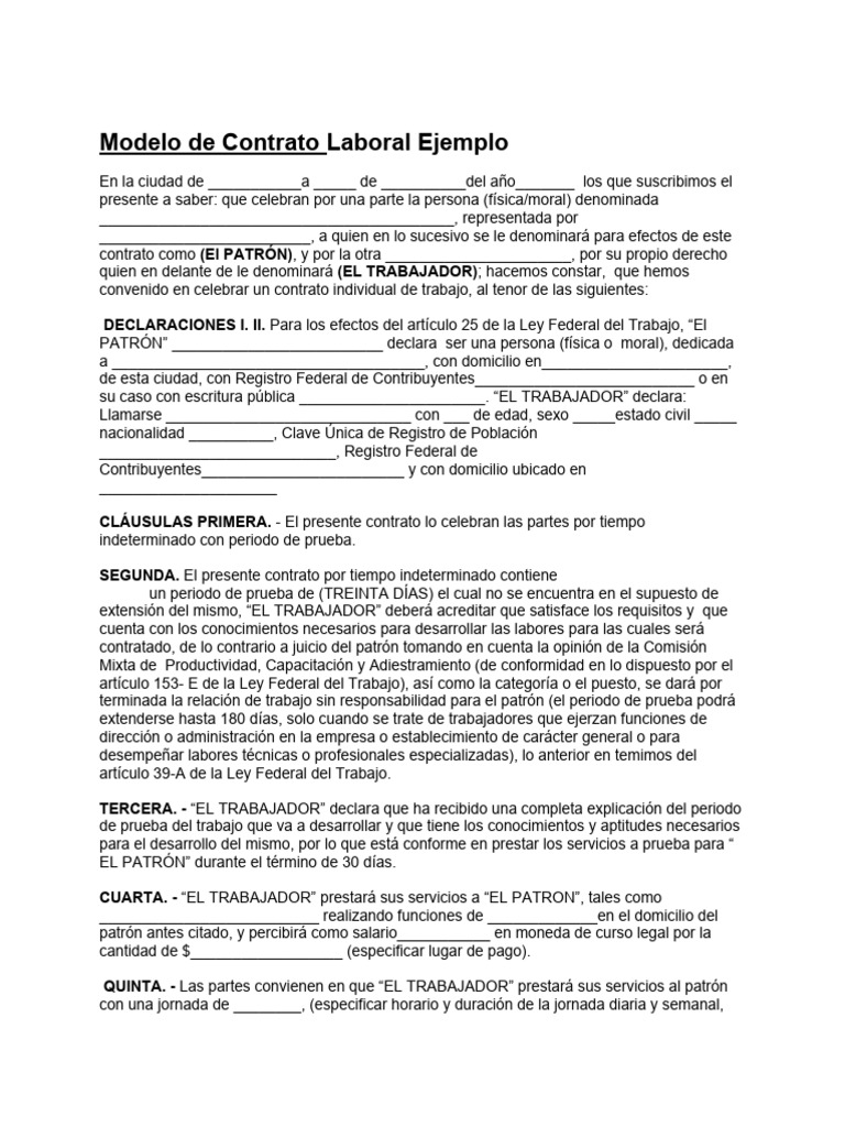 Modelo de Contrato Laboral | PDF | Seguro | Salario
