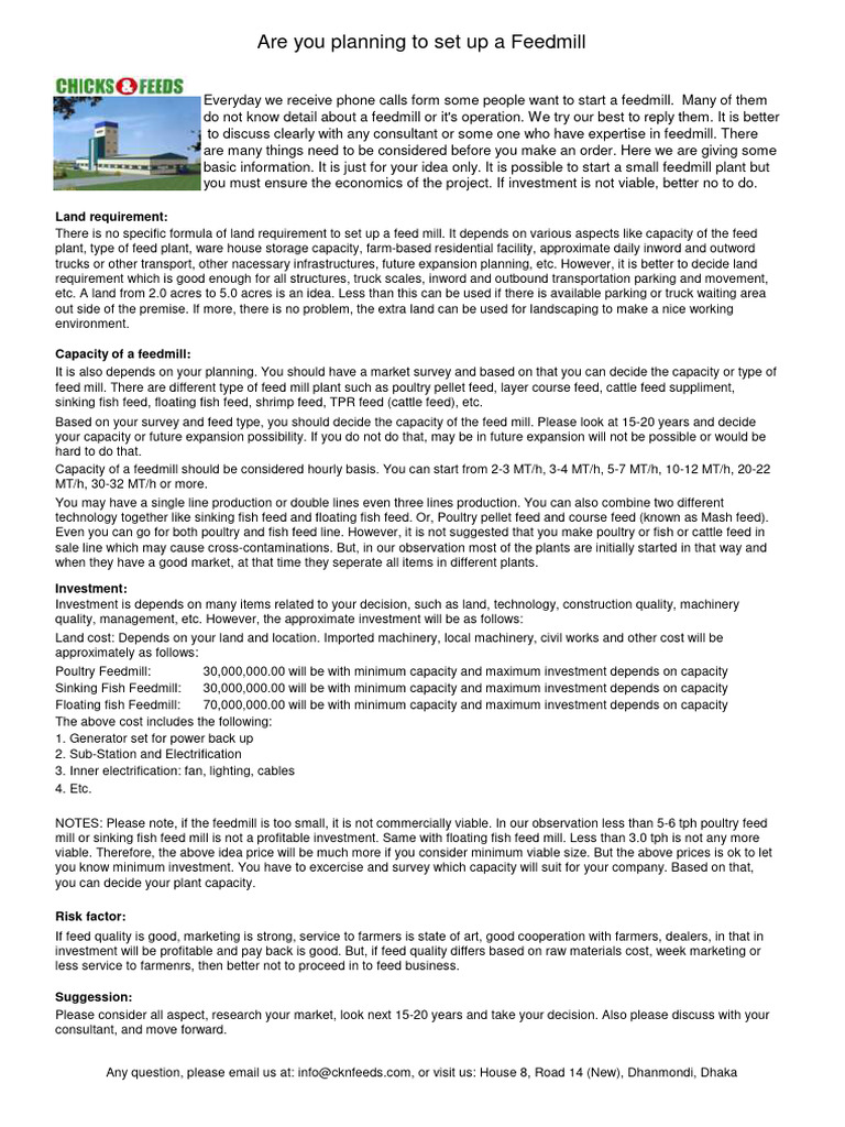 Feedmill Setup Guide: Costs & Considerations | PDF | Economies