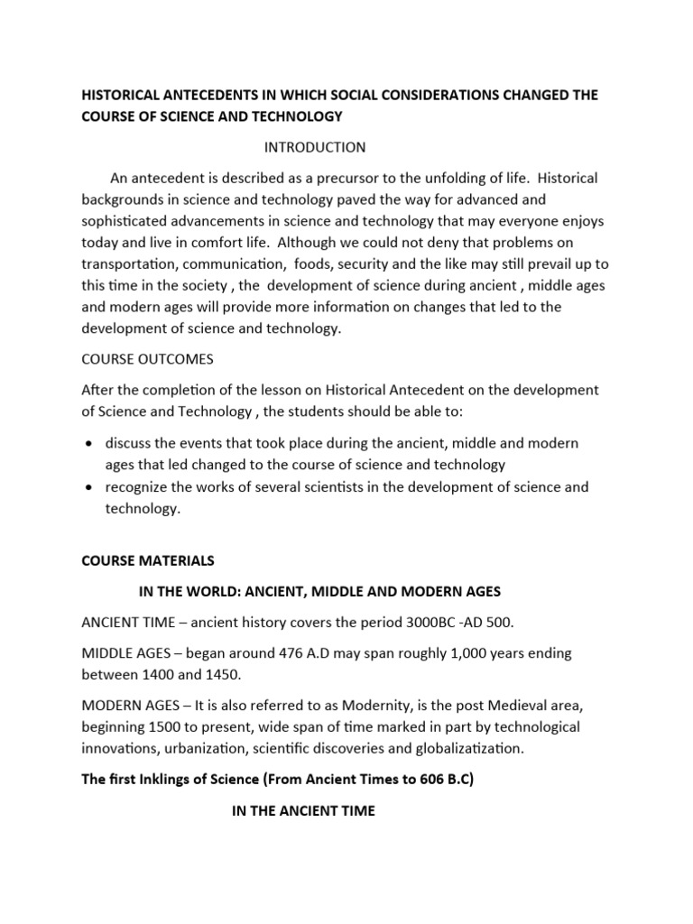 Historical Antecedents in Which Social Considerations Changed the Course of Science and ...