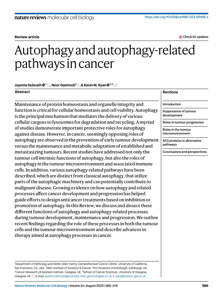 Autophagy and Autophagy-Related PATHWAY IN CANCER Nature | PDF | Autophagy | Metastasis