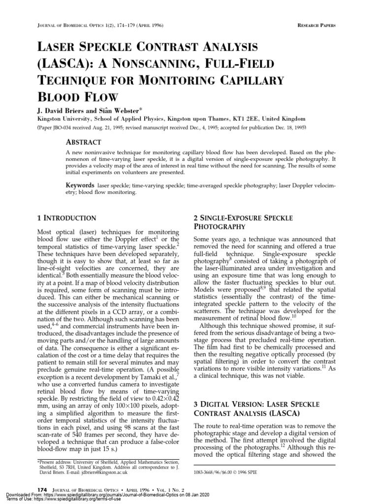 4.laser Speckle Contrast Analysis (LASCA) - A Nonscanning, Full-Field Technique For Monitoring ...