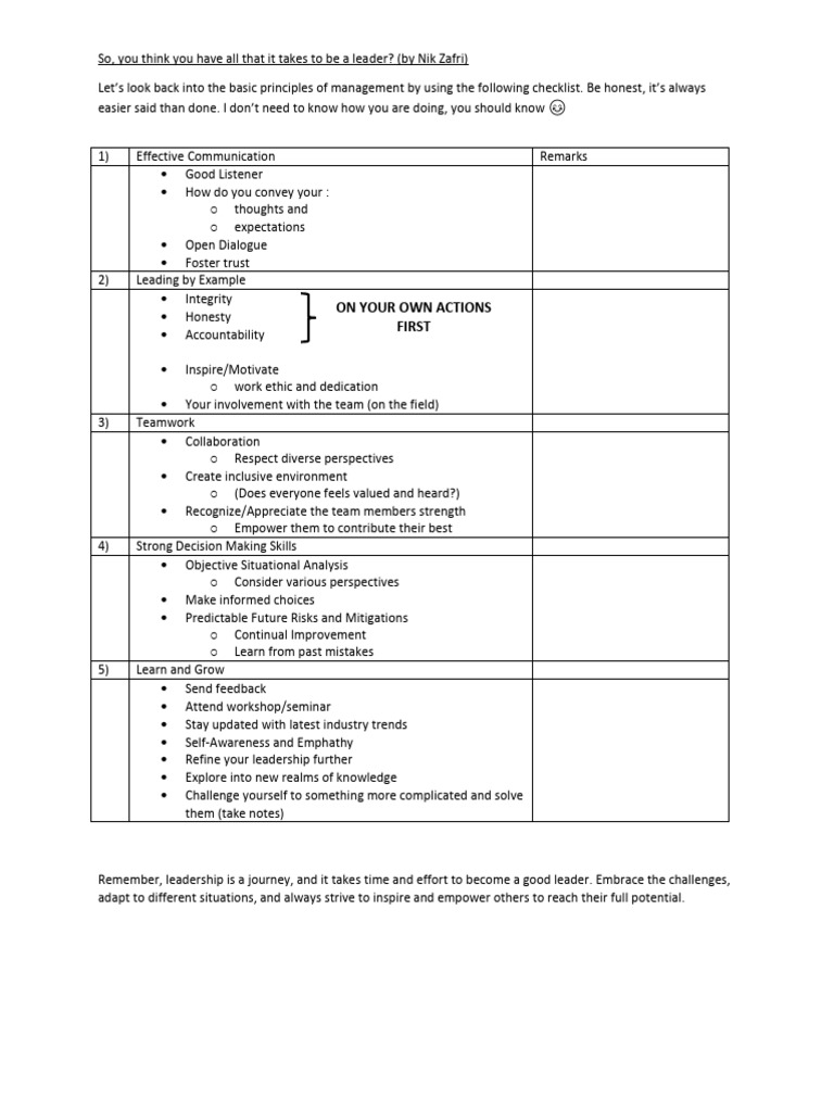 Leadership Skills Checklist | PDF | Self-Improvement | Science ...