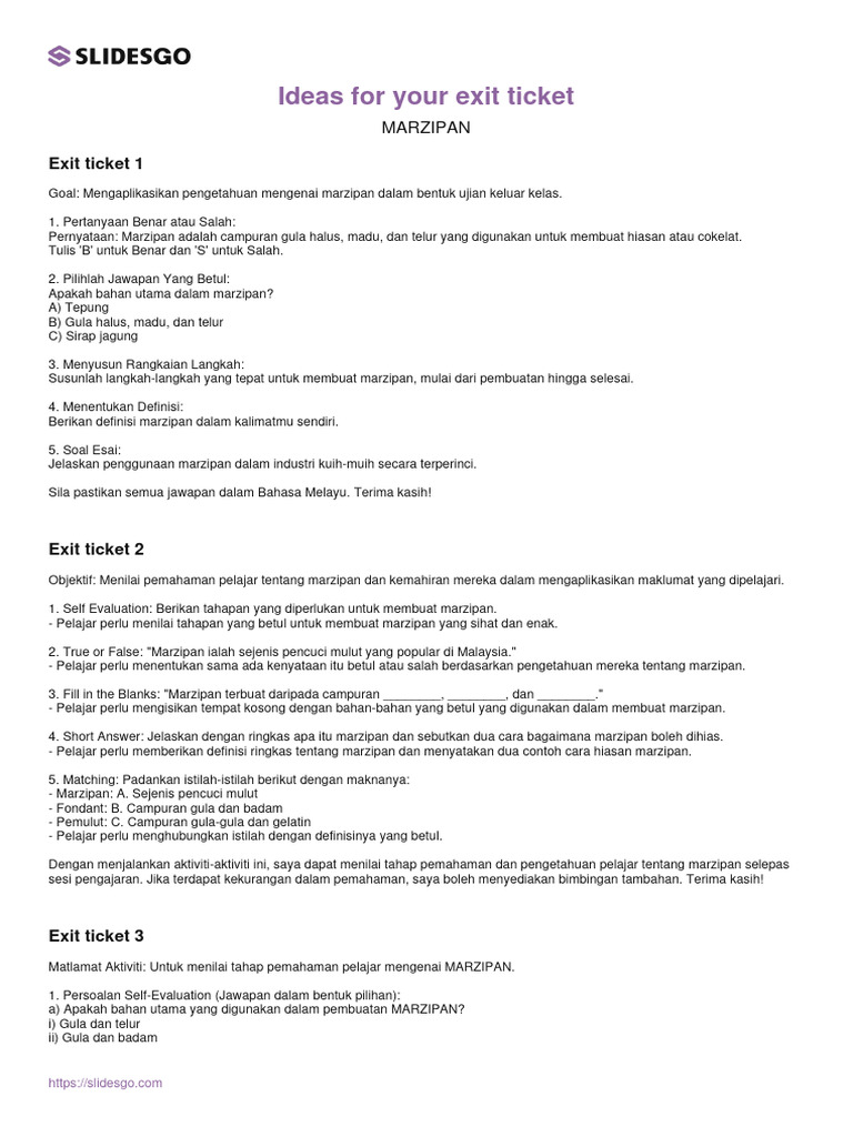 Slidesgo Exit Ticket | PDF