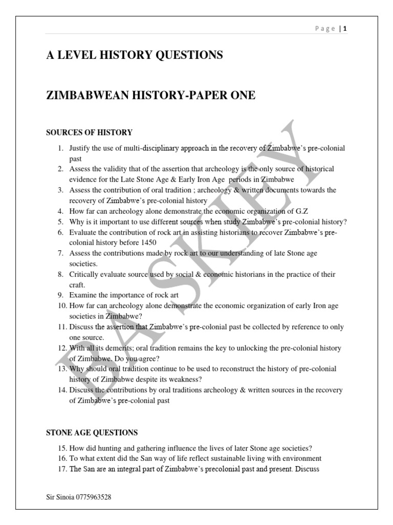 A Level Zimbabwean History Questions | PDF | Rhodesia | Zimbabwe