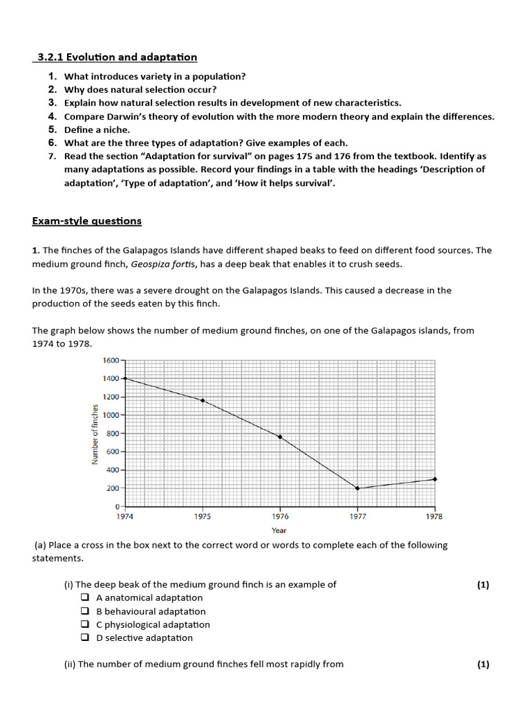3.2.1 Evolution and Adaptation Worksheet | PDF | Adaptation ...