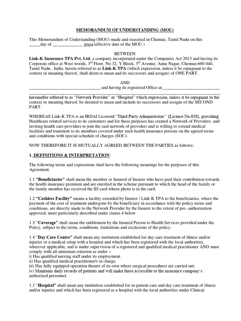 Memorandum of Understanding (MOU) | PDF | Insurance | Health Care