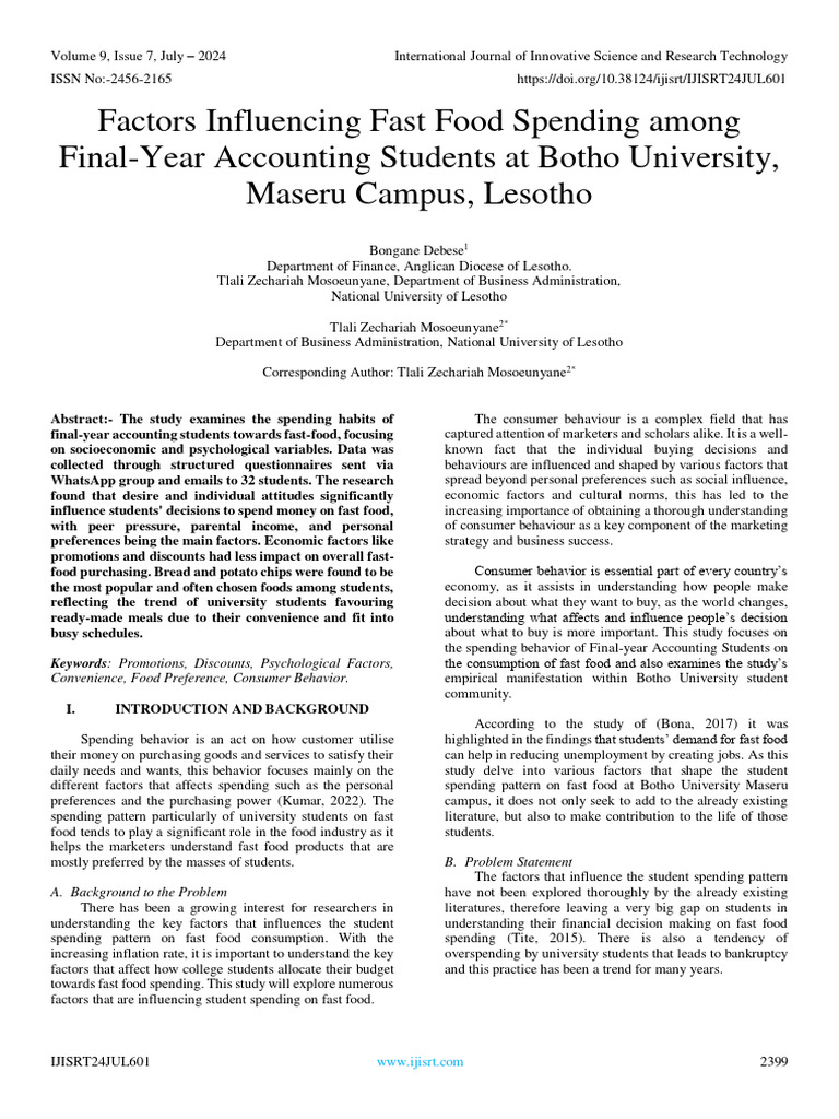 Factors Influencing Fast Food Spending Among Final-Year Accounting ...