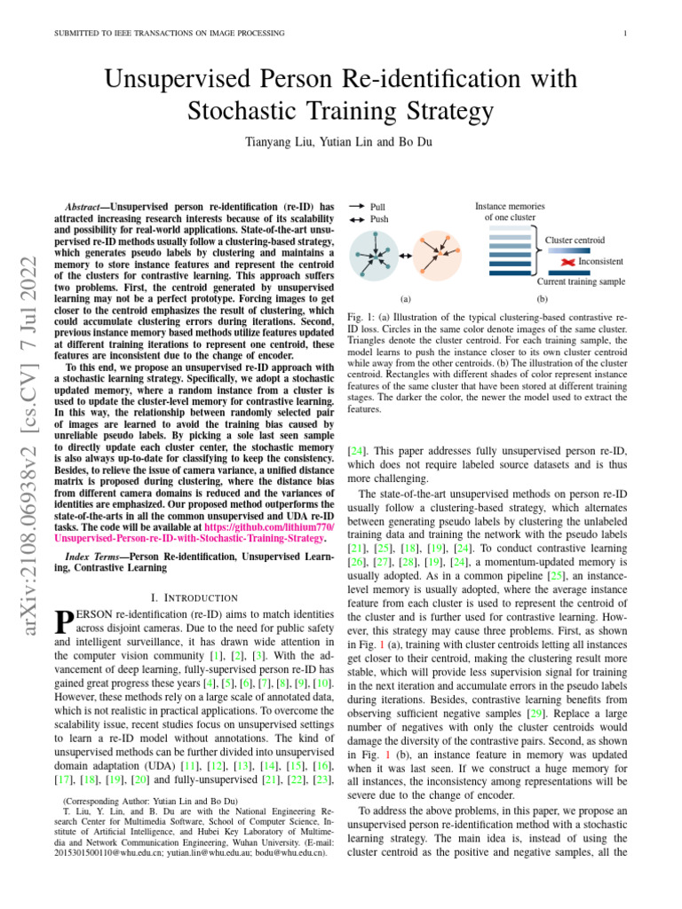 Unsupervised Person Re-Identification With Stochastic Training Strategy ... Unsupervised Person Re-Identification With Stochastic Training Strategy ...