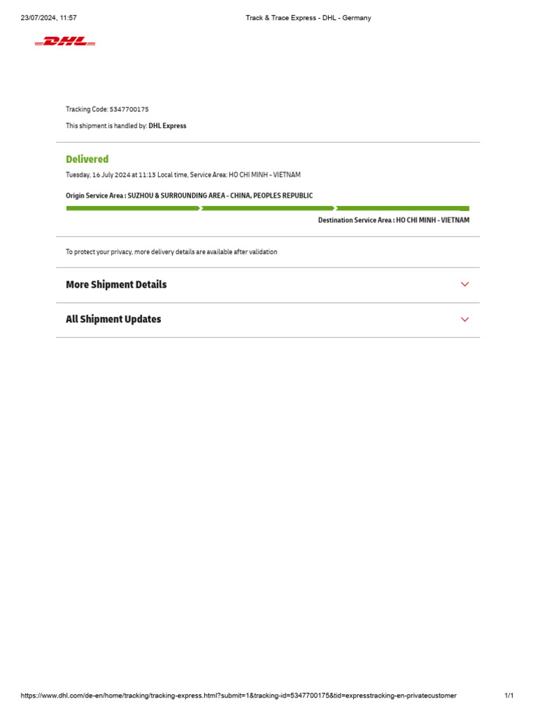 DHL Shipment Tracking Details | PDF