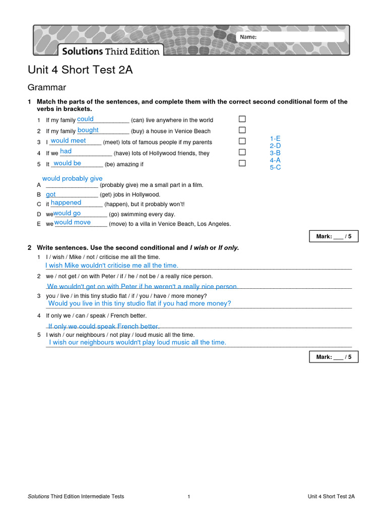 Unit 4 Short Test Answers | PDF | Grammar | Languages