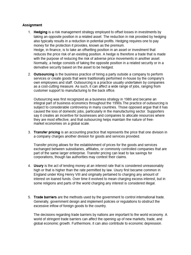 Assignment | PDF | Hedge (Finance) | Outsourcing